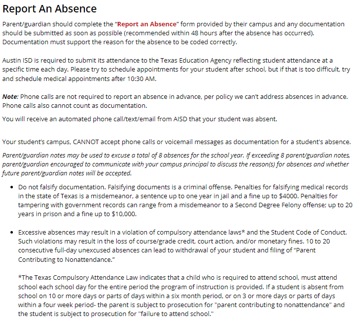 Report an Absence | Leona Doss Elementary School